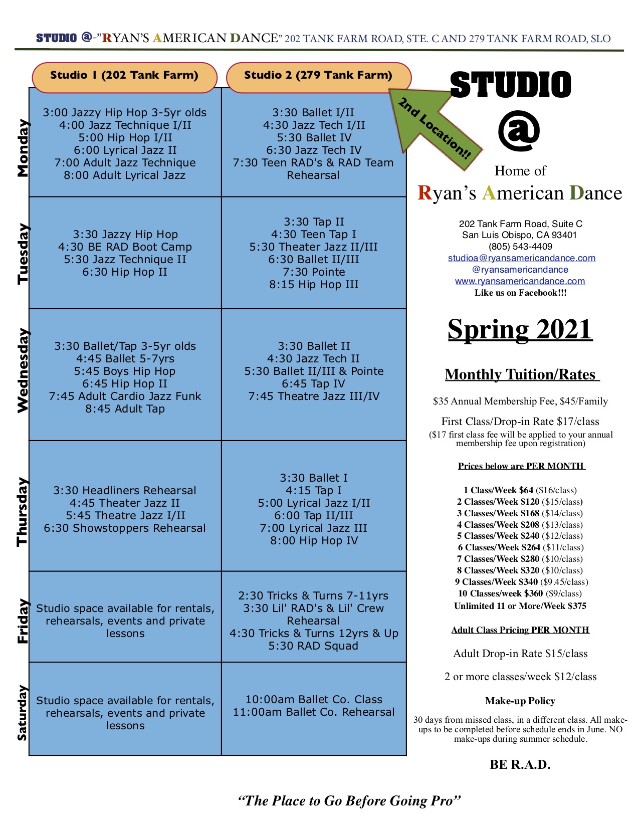 Current Class Schedule Spring 2021 | Ryan's American Dance
